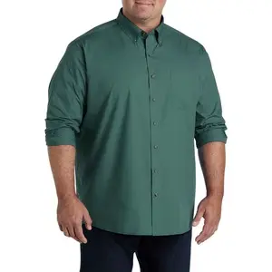 HARBOR BAY BY DXL Big & Tall Easy-care Solid Sport Shirt - Trekking Green Hther
