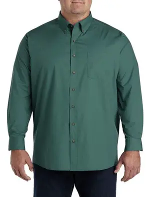 HARBOR BAY BY DXL Big & Tall Easy-care Solid Sport Shirt - Trekking Green Hther