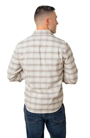 HOPE & HENRY Organic Long Sleeve Flannel Button Down Shirt - Taupe Ombre Plaid