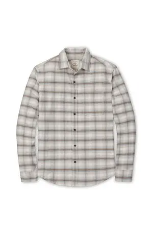 HOPE & HENRY Organic Long Sleeve Flannel Button Down Shirt - Taupe Ombre Plaid