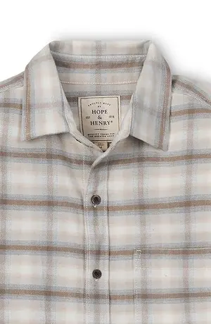 HOPE & HENRY Organic Long Sleeve Flannel Button Down Shirt - Taupe Ombre Plaid