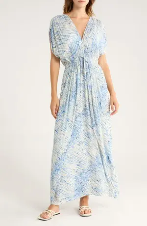 Elan Wrap Maxi Cover-up Dress - Blue Sahara