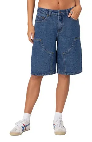 EDIKTED Jacqui Low Rise Bermuda Denim Shorts - Blue-washed