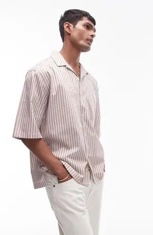 Topman Stripe Oversize Camp Shirt