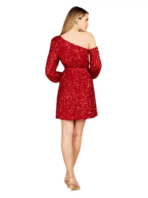 LARA NEW YORK Beaded One Shoulder Midi Dress