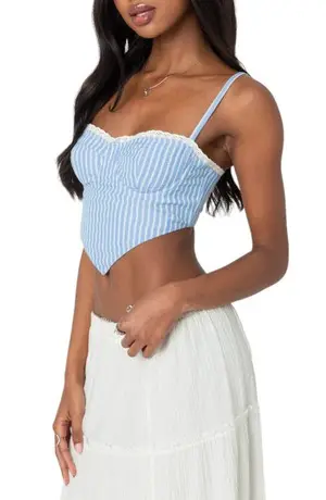 EDIKTED Puckered Triangle Hem Corset Crop Top