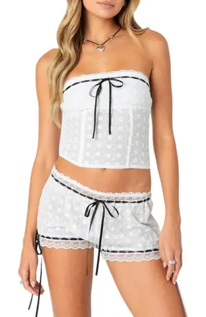 EDIKTED Ribbon Eyelet Cotton Corset Top