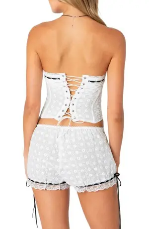 EDIKTED Ribbon Eyelet Cotton Corset Top