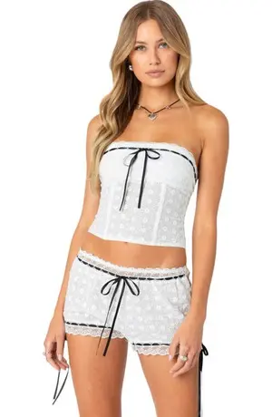 EDIKTED Ribbon Eyelet Cotton Corset Top