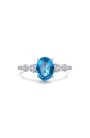 Lafonn Oval Simulated Topaz And Pear Cut Simulated Diamond Ring - Blue