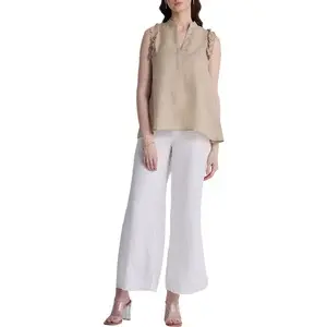 REISTOR Sleeveless Hemp Top With Ruffles - Neutral Beige
