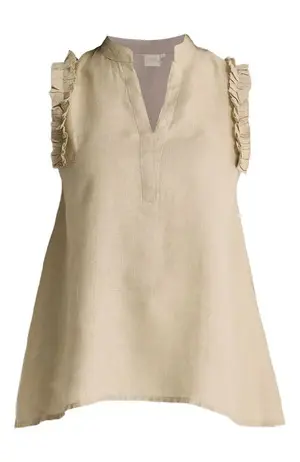 REISTOR Sleeveless Hemp Top With Ruffles - Neutral Beige