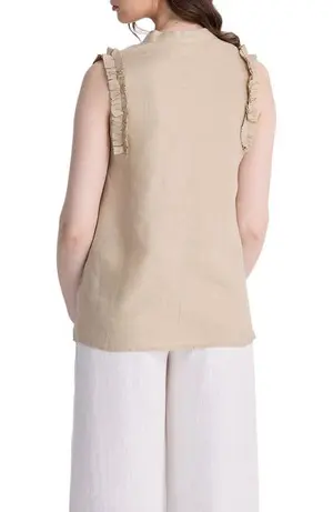 REISTOR Sleeveless Hemp Top With Ruffles - Neutral Beige