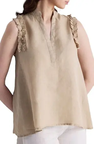 REISTOR Sleeveless Hemp Top With Ruffles - Neutral Beige