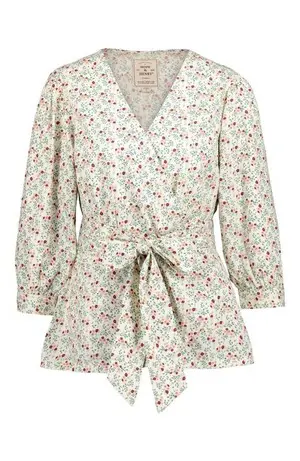 HOPE & HENRY Organic Puff Sleeve Wrap Top - Ivory Meadow Floral