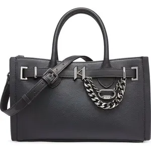 Karl Lagerfeld Paris Medium Leather Satchel - Black/gunmetal
