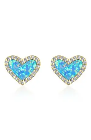 Lafonn Simulated Opal And Simulated Diamond Heart Stud Earrings - Blue