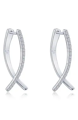 Lafonn Pavé Simulated Diamond Crossover Oval Hoop Earrings - Silver