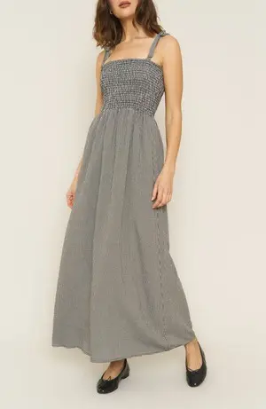 WHIMSY + ROW Smocked Bodice Maxi Dress With Tie Straps