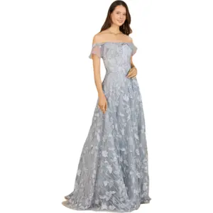LARA NEW YORK Flutter Off-shoulder Lace Gown