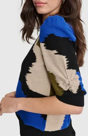 Dkny Colorblock Puff Sleeve Sweater - Lapis Blue Multi