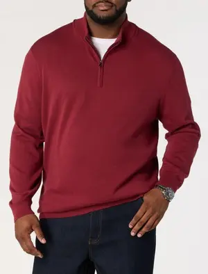 HARBOR BAY BY DXL Big & Tall Quarter-zip Pullover Sweater - Ruby Wine