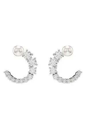 SWAROVSKI Matrix Pearl & Crystal Hoop Earrings - Silver