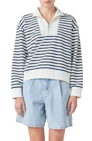 GREY LAB Stripe Terry Cloth Pullover