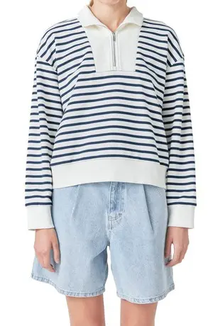 GREY LAB Stripe Terry Cloth Pullover