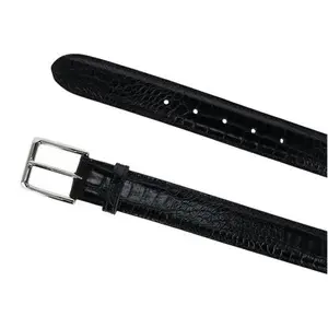Trafalgar Mini-african Alligator Embossed Italian Leather Belt With Interchangeable Buckles - Black