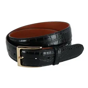 Trafalgar Mini-african Alligator Embossed Italian Leather Belt With Interchangeable Buckles - Black