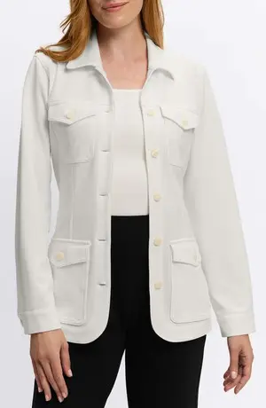 Foxcroft Stella Crepe Knit Utility Jacket - Ecru