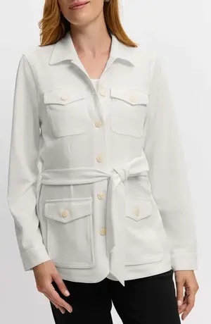 Foxcroft Stella Crepe Knit Utility Jacket - Ecru