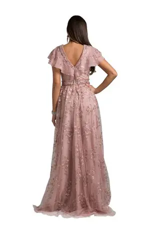 LARA NEW YORK Embellished Lace A-line Gown - Mauve