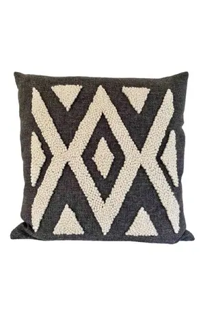 COTTON TREE Punch Needle Ndebele Pillowcover Only - Natural/charcoal - Pattern 2