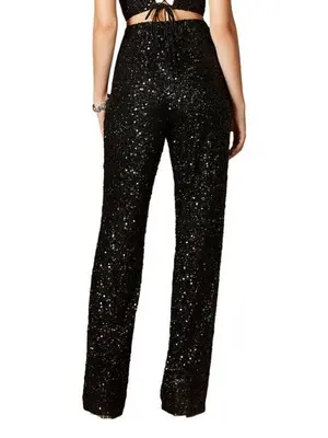 LARA NEW YORK Beaded Wide Leg Pants - Black