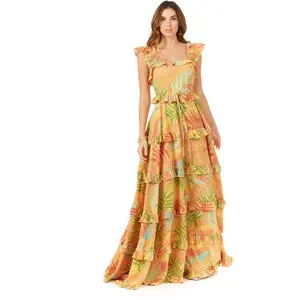 LARA NEW YORK Ruffle Printed Gown