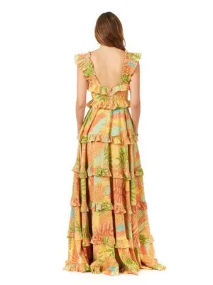 LARA NEW YORK Ruffle Printed Gown