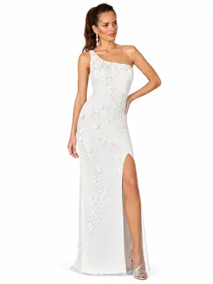 LARA NEW YORK Fleur One Shoulder Floral Beaded Wedding Gown - Ivory
