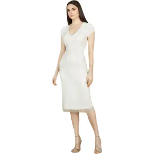 LARA NEW YORK Cap Sleeve Beaded Midi Gown - Ivory