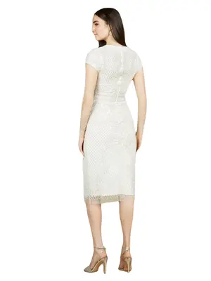 LARA NEW YORK Cap Sleeve Beaded Midi Gown - Ivory