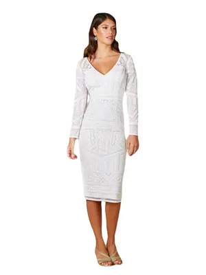 LARA NEW YORK Gloria Beaded Midi Dress