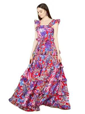 LARA NEW YORK Printed Ruffle Gown - Red