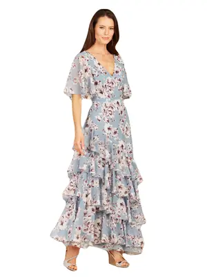 LARA NEW YORK Cape Sleeve Print Dress - Slate