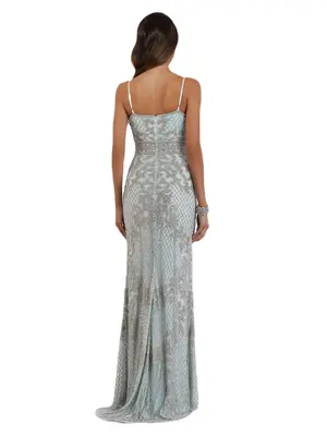 LARA NEW YORK Bodycon V-neck Beaded Dress - Turquoise