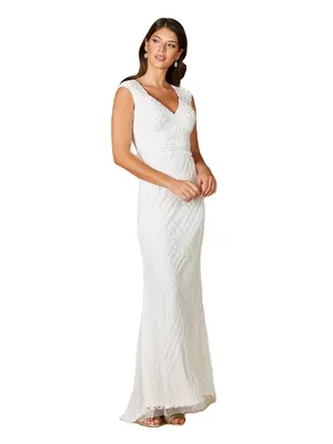 LARA NEW YORK Fabiana Beaded Cap Sleeve Wedding Gown - Ivory