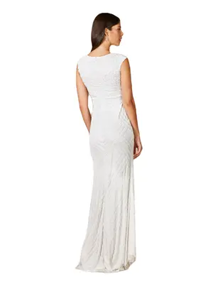 LARA NEW YORK Fabiana Beaded Cap Sleeve Wedding Gown