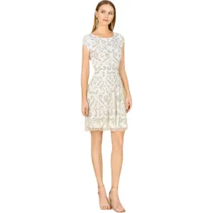 LARA NEW YORK Beaded V-neck Dress With Slit - Ivory