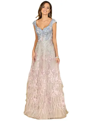 LARA NEW YORK Cap Sleeves Feather Detail Ballgown
