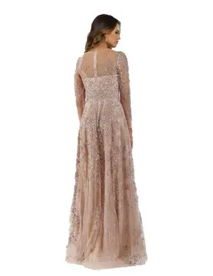 LARA NEW YORK Illusion Neckline A-line Gown - Blush